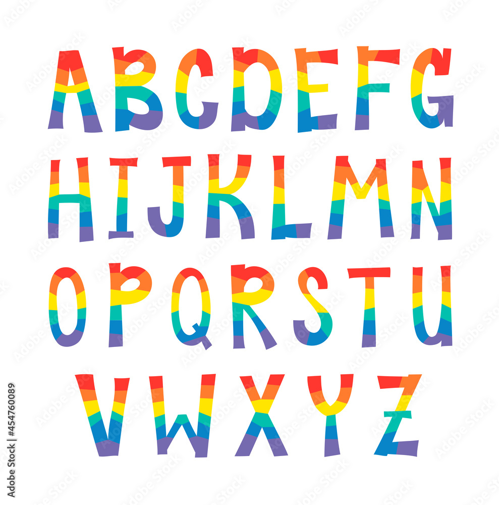 Vector Flat Illustration Rainbow Font. Cartoon Pride Colorful Drawing ...