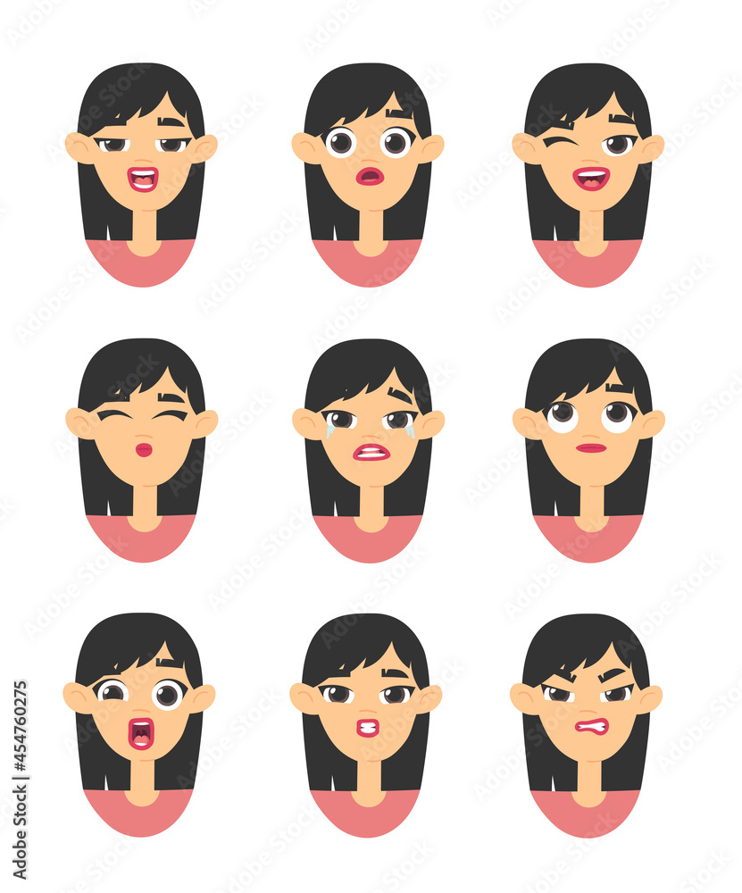 Emotional women emoji. Cartoon style illustration female emoticon ...
