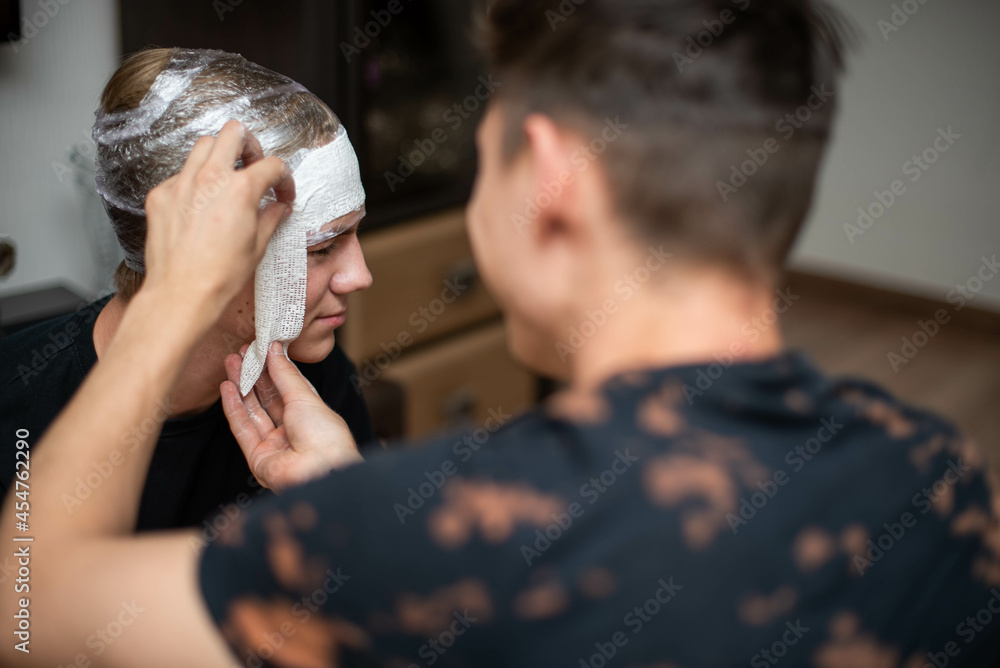 The process of making a plaster mask at home. creating masks based on a ...