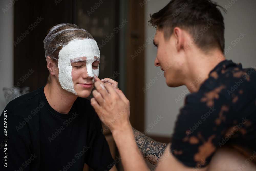 The process of making a plaster mask at home. creating masks based on a ...
