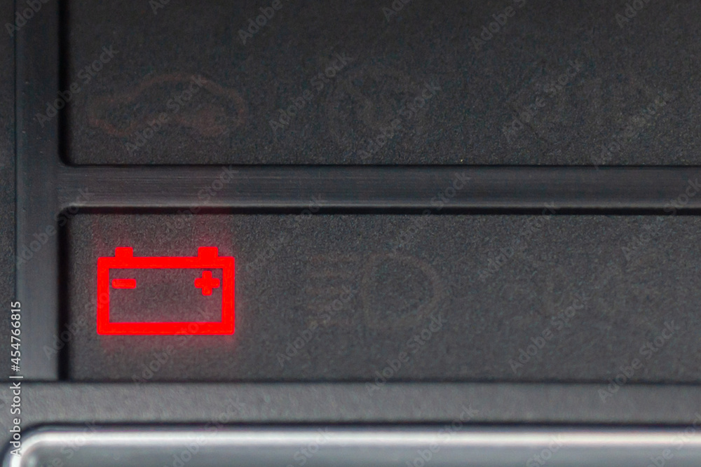 Car battery light in dashboard warning about problems. Vehicle panel ...