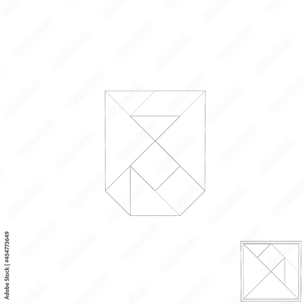 Various tangram puzzles on white background, black outline version ...