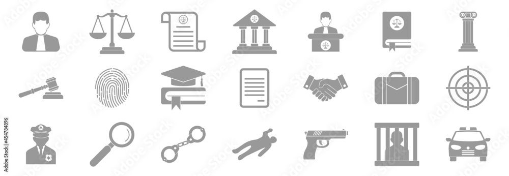 Vetor de justice and investigations icon set, justice and ...