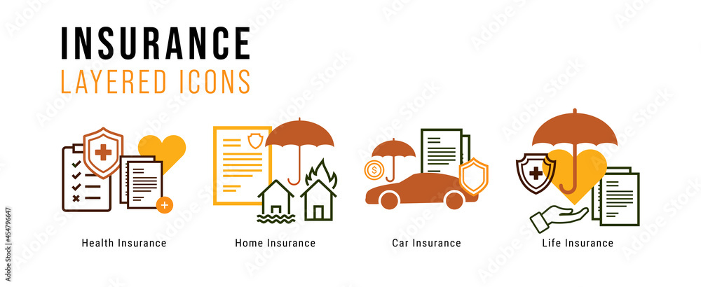 Insurance Layered Icon Set III Stock Vector | Adobe Stock