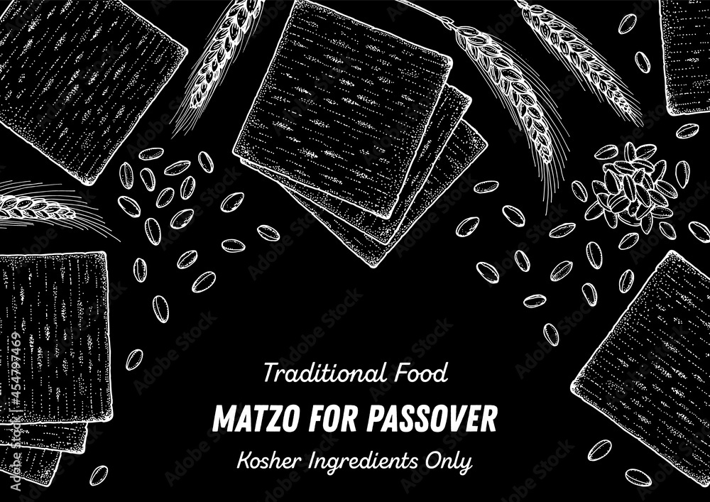 Matzo cooking and ingredients for matzo, sketch illustration. Middle ...