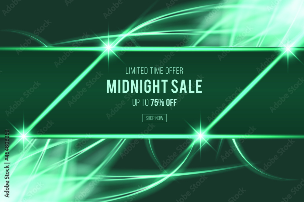 Midnight sale dark green design for business with shini glow sparkles ...