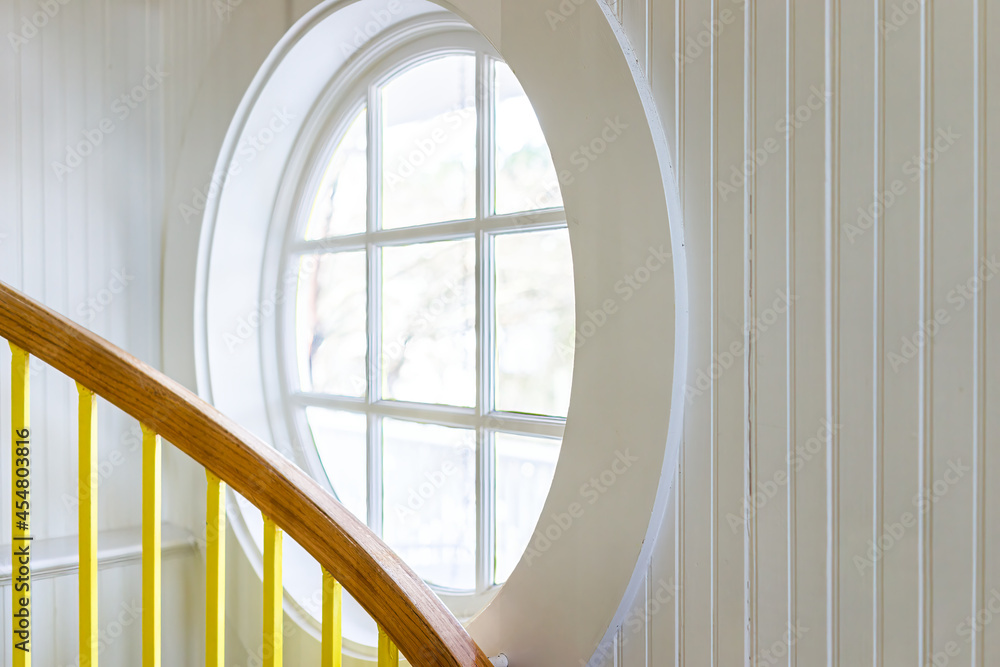 Closeup of vintage room in house with spiral winding staircase and ...