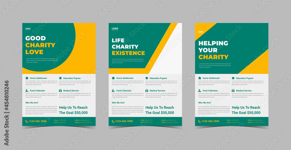 Charity support flyer design template bundle. Charity donation poster ...