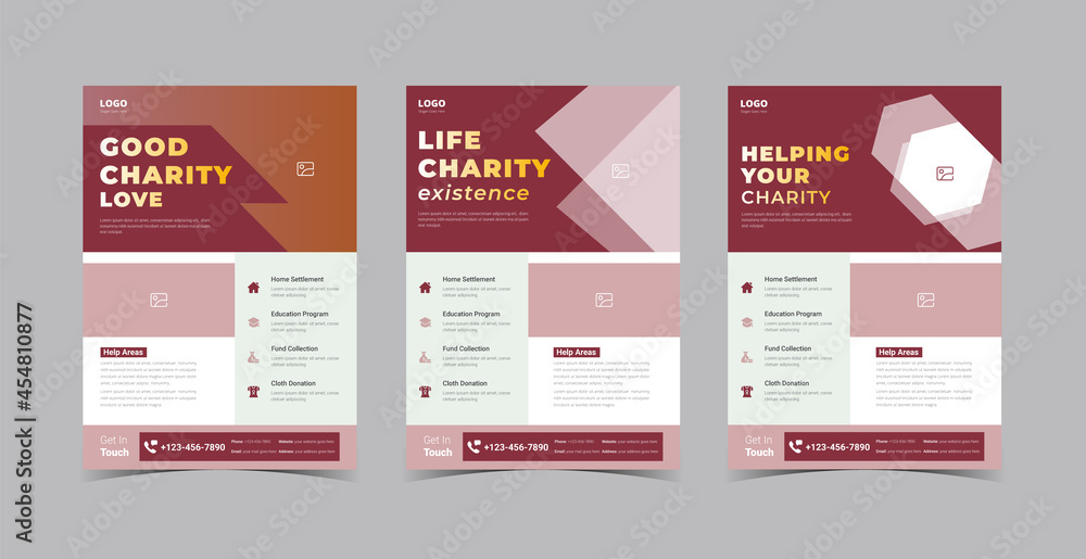 Charity support flyer design template bundle. Charity donation poster ...