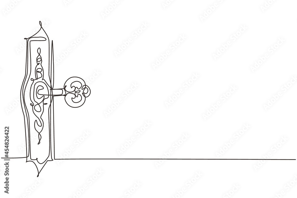 Continuous one line drawing old key in keyhole. Gothic style. Key to ...