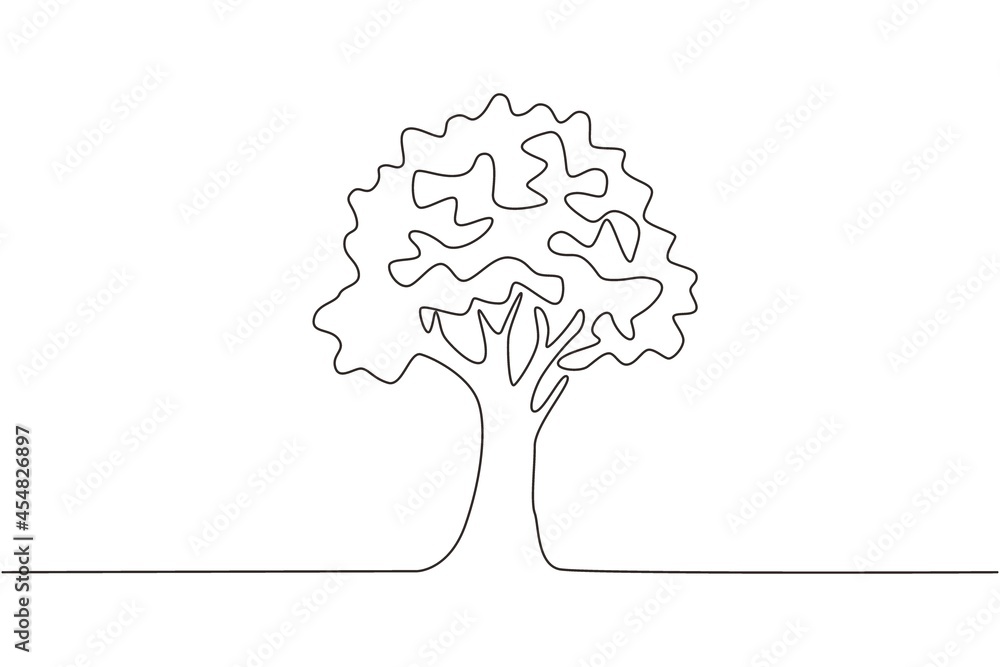 Continuous one line drawing green tree fertile on white background ... Continuous one line drawing green tree fertile on white background ...