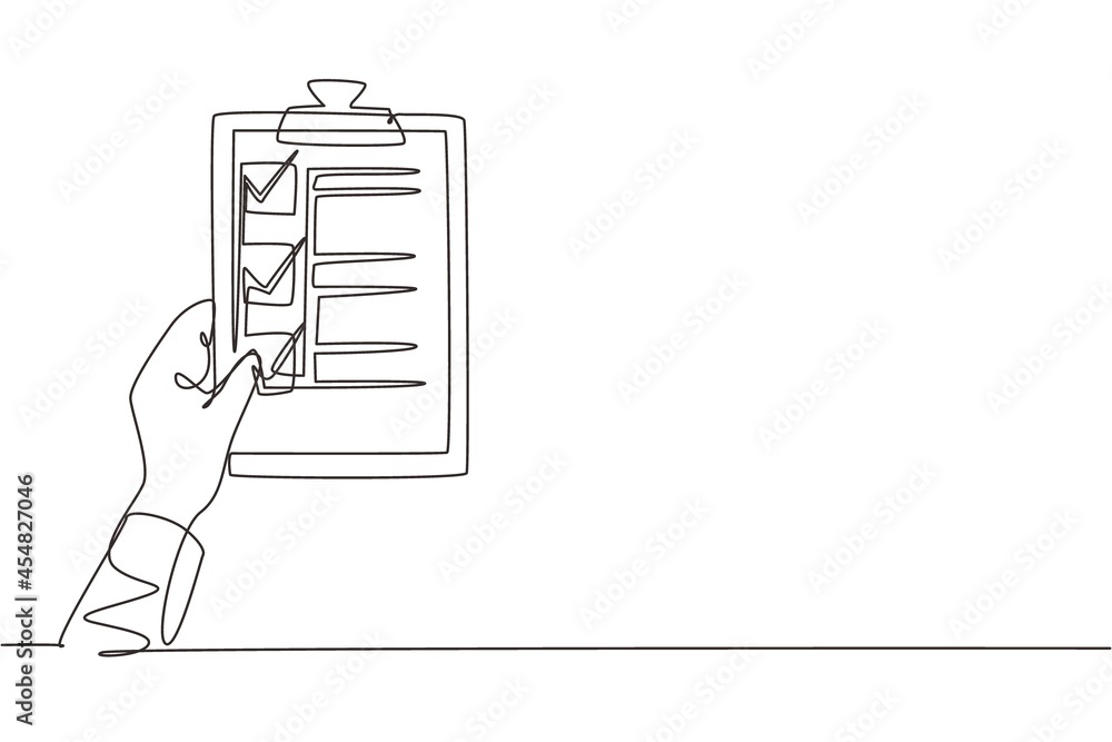 Continuous one line drawing clipboard in hand doctor. Doctor takes ...