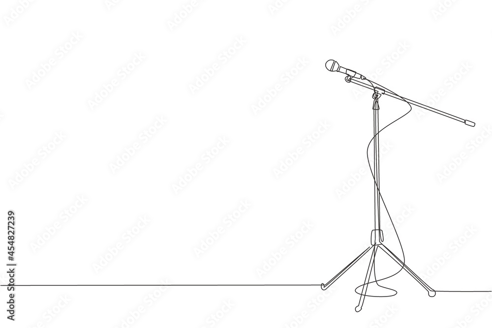 Single one line drawing microphone with cable on stand isolated on ...