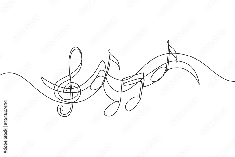 Single continuous line drawing music symbols. music note. Musical ...