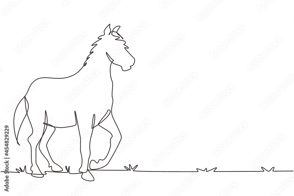 Single one line drawing running horse sketch of Arabian stallion ...