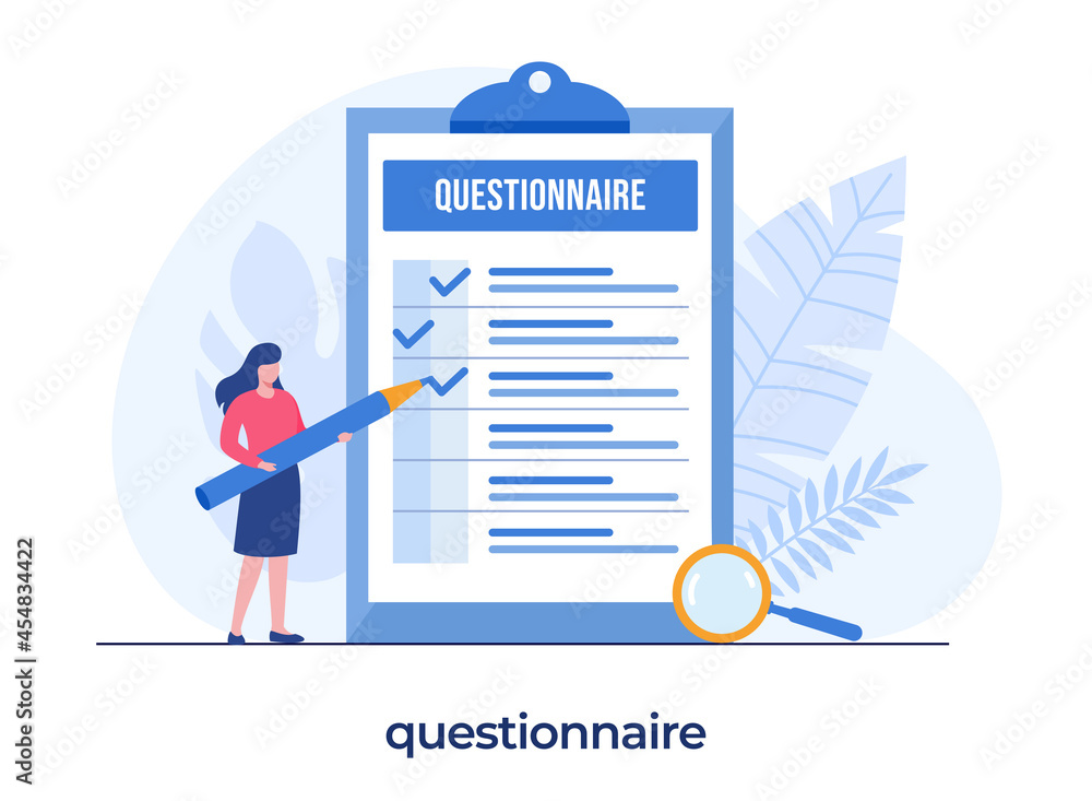questionnaire concept, girl with pencil fill questionnaire form, survey ...