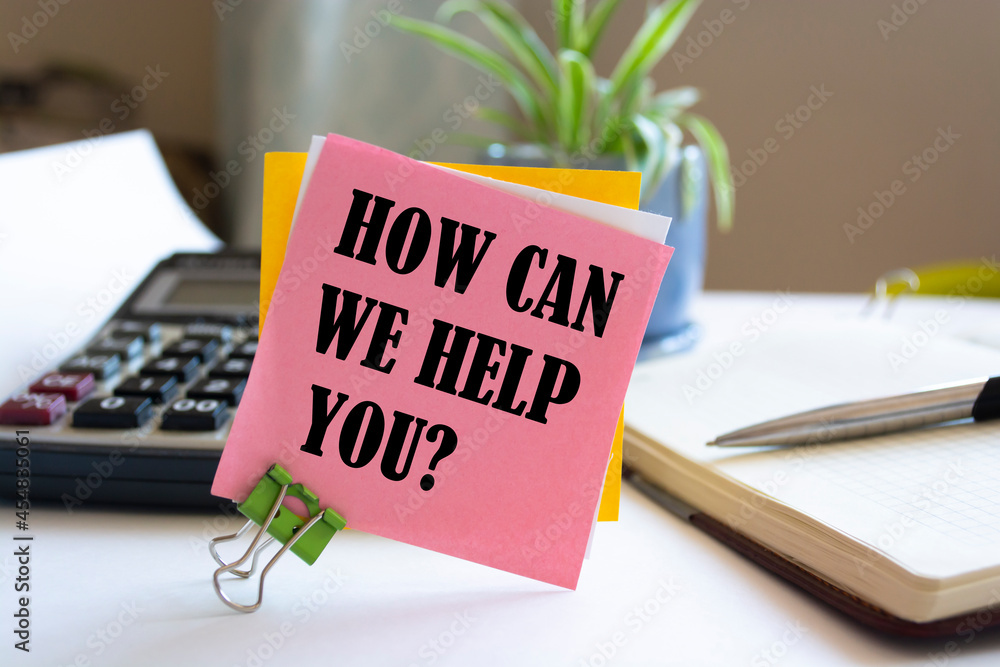 Text how can we help you on the short note texture background Stock ...