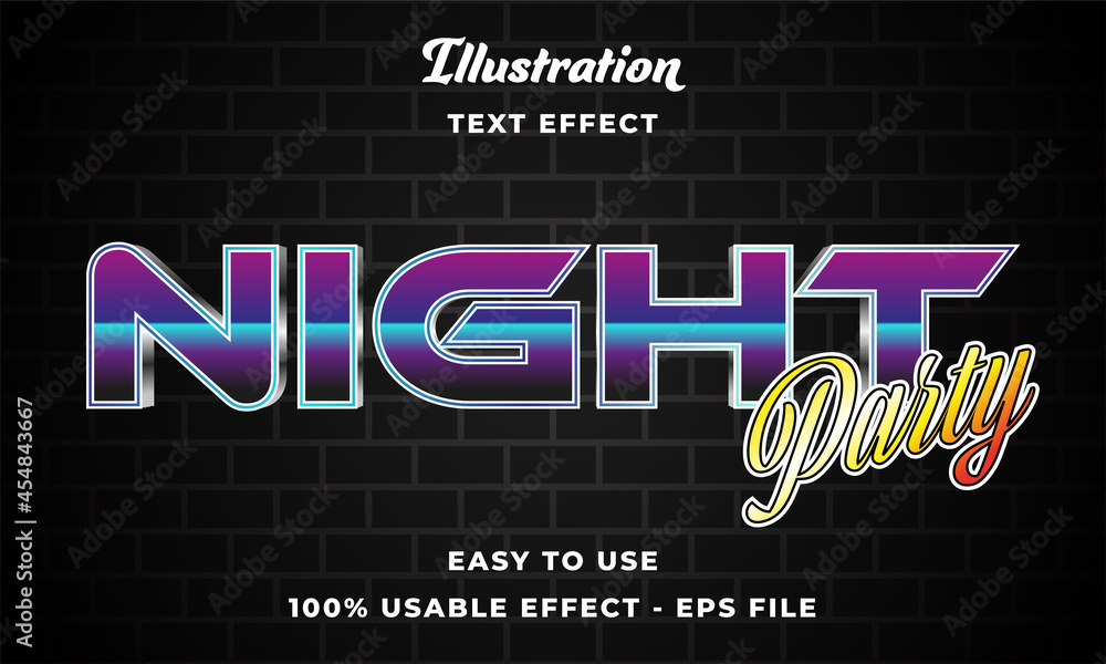 editable night party vector text effect with modern style design Stock ...