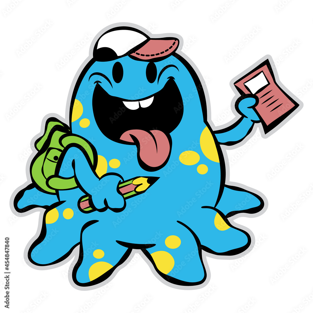 Cartoon illustration of Alien holding pencil and book, wearing backpack ...
