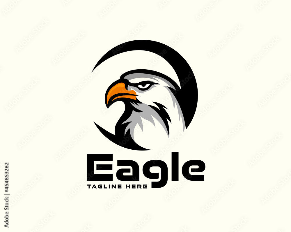 circle eagle hawk falcon bird head logo template illustration ...