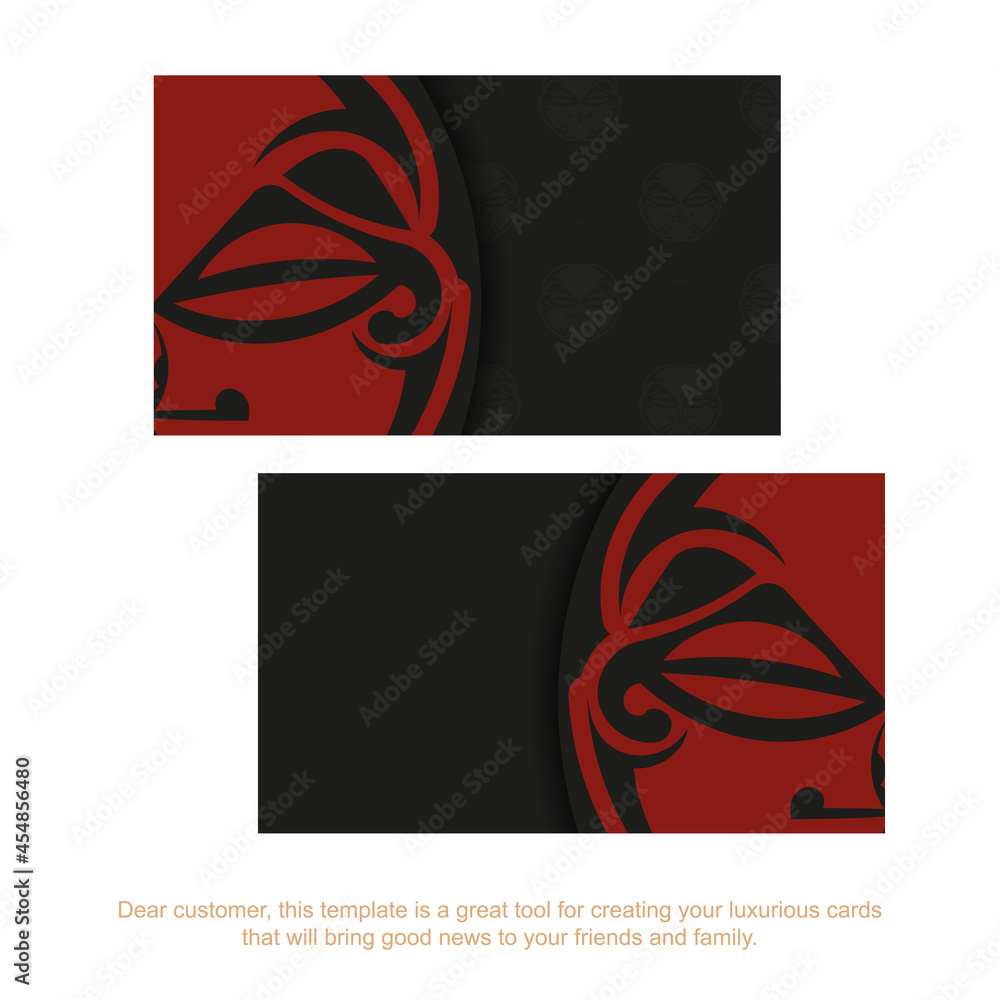 Black business card with mask of the gods ornaments. Print-ready ...