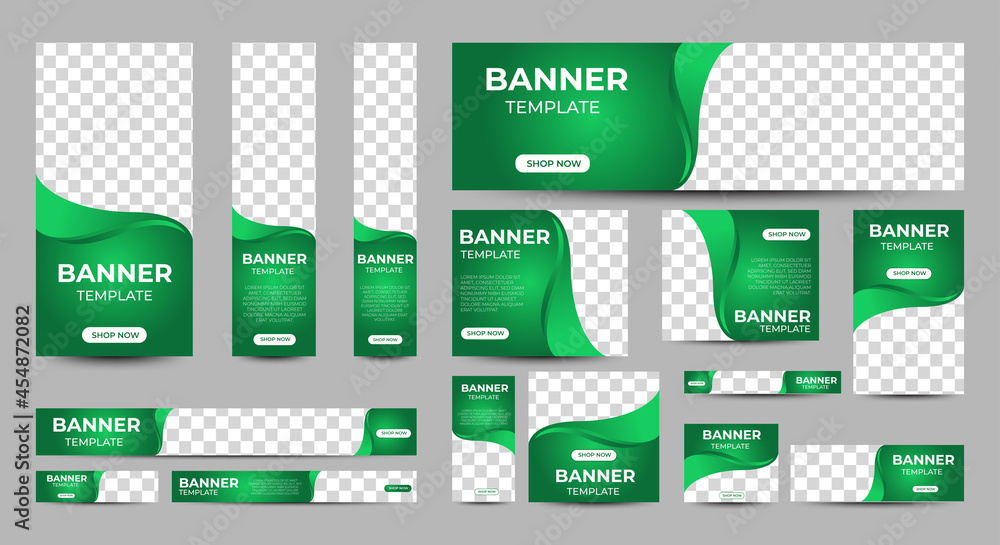 Green Web banners templates, standard sizes with space for photo ...