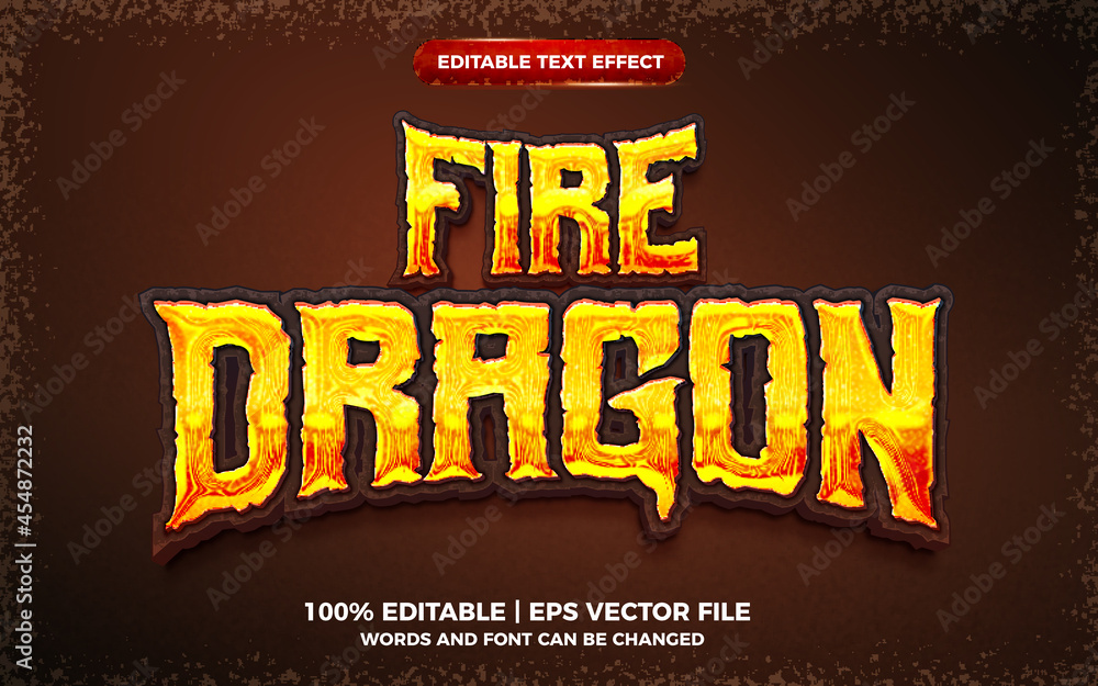 fire dragon game bold editable text effect 3d template style Stock ...