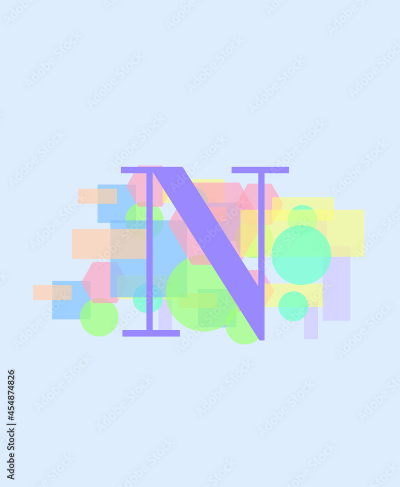 Blocked vibrant pastel-colored background with letter N for company ...