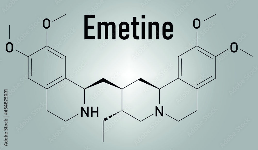 Emetine molecule. Has emetic (induces vomiting) and anti-protozoal ...