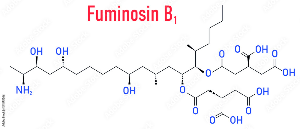 Fumonisin B1 mycotoxin molecule. Fungal toxin produced by some Fusarium ...