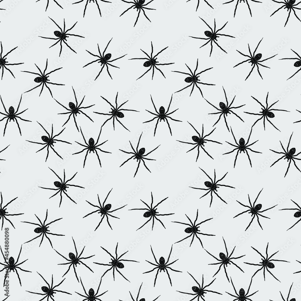 seamless background. spiders. hand drawn black and white illustration ...