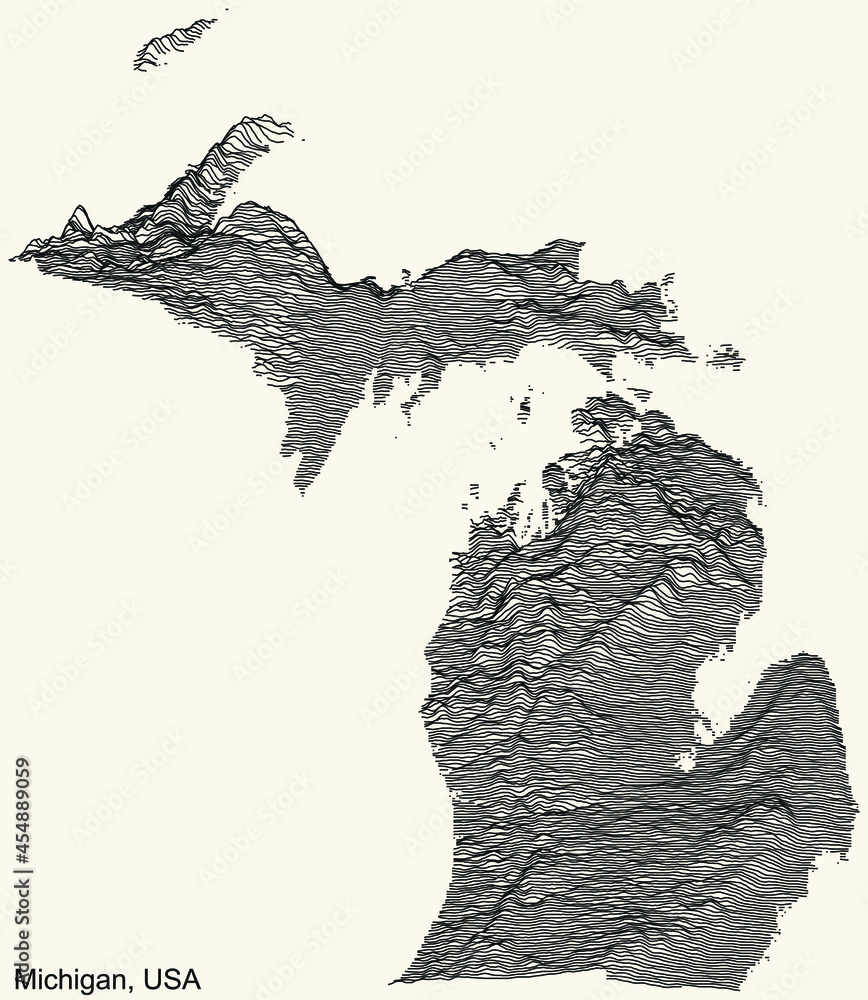 Topographic positive relief map of the Federal State of Michigan, USA ...