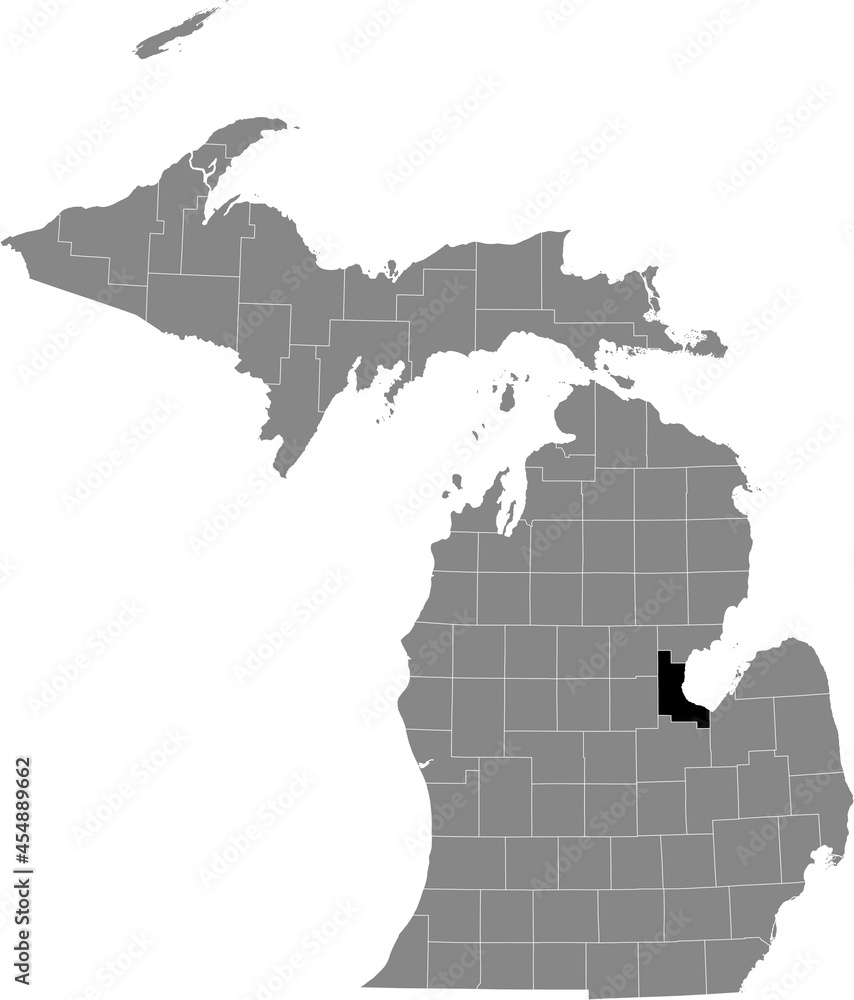 Black highlighted location map of the Bay County inside gray map of the ...