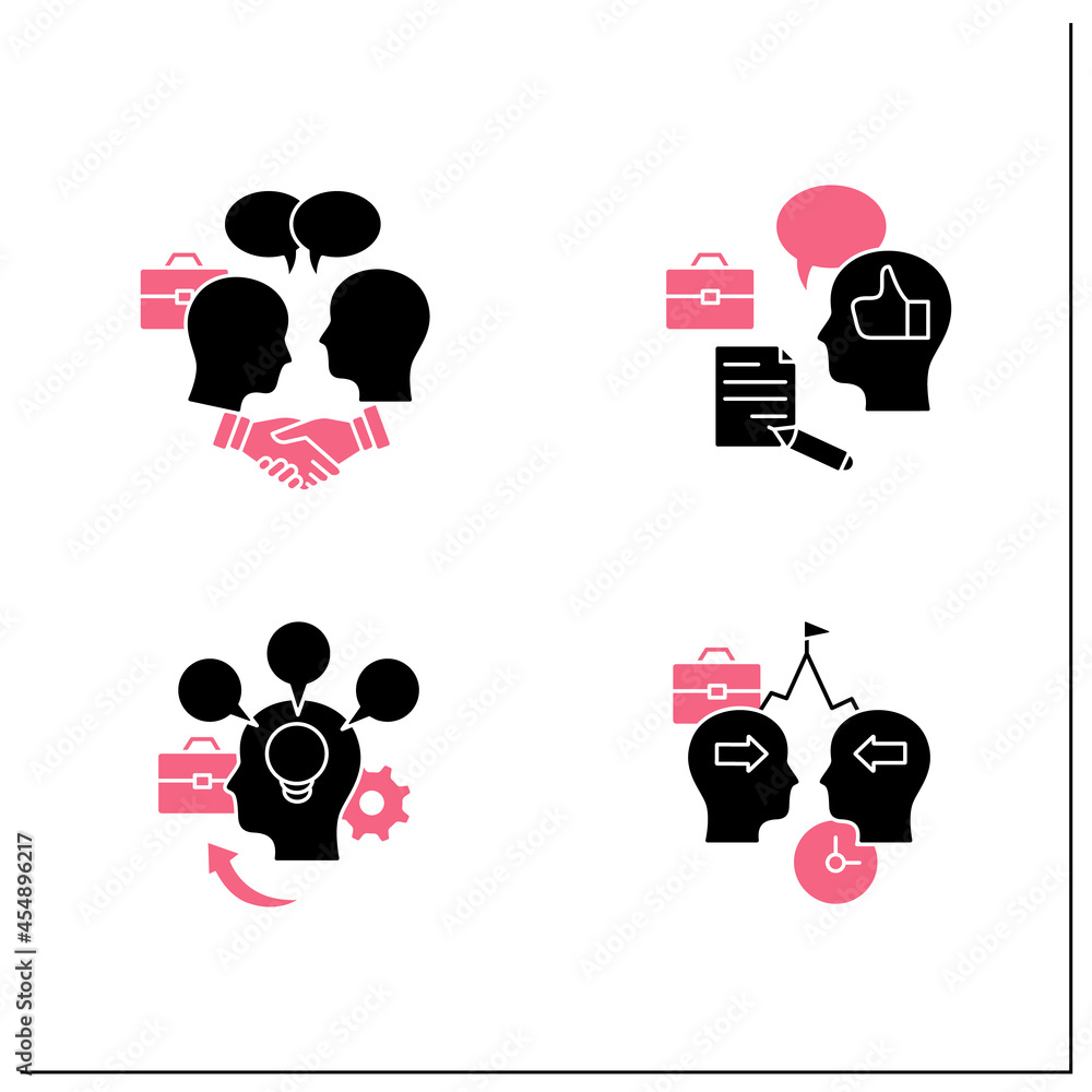 Conflict management glyph icons set. Conflict between two persons ...