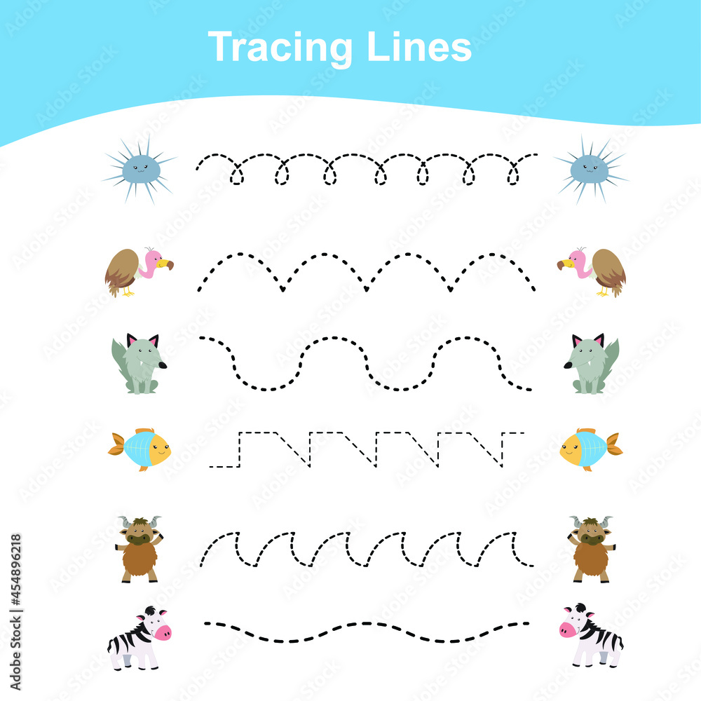 Tracing Lines Game Animals Edition. Educational worksheet. Worksheet ...