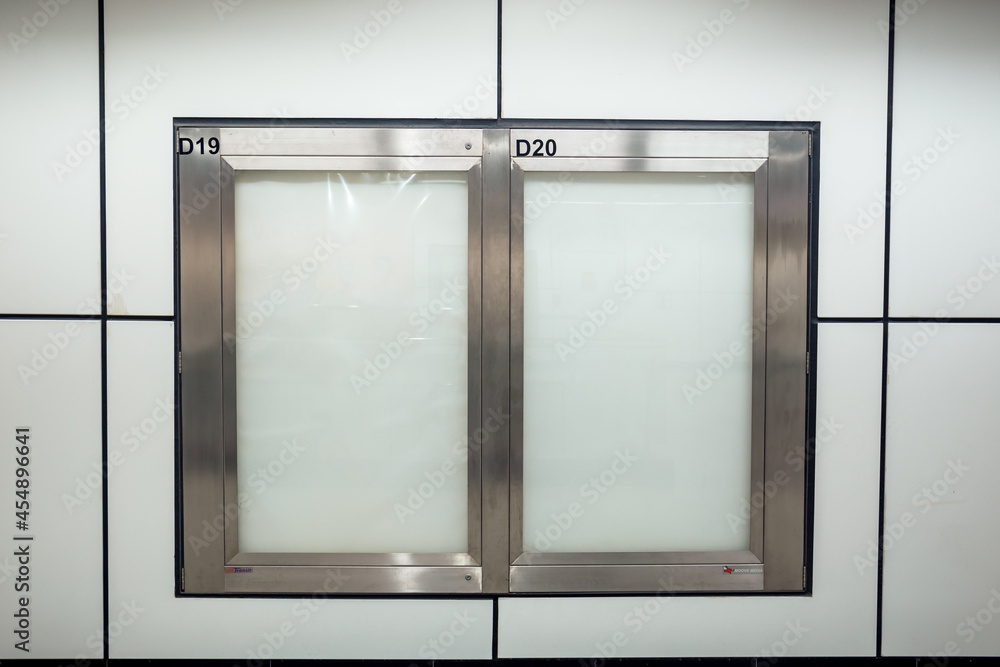 Blank advertising lightbox in metro subway station shot in asia ...