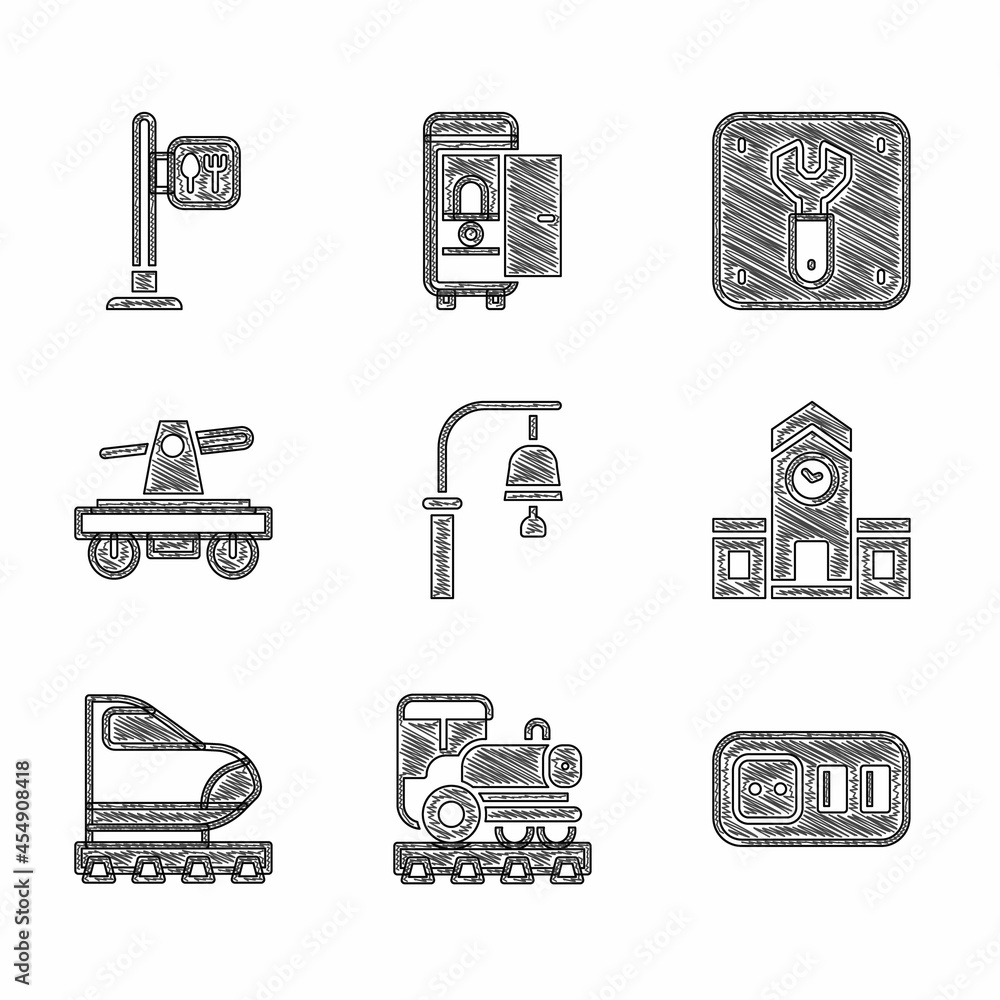 Set Train station bell, Vintage locomotive, Electrical outlet, Railway ...