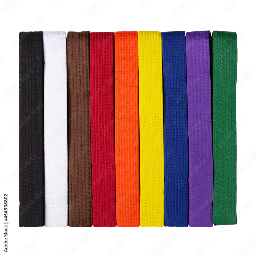 set of colored kimono belts, for karate, judo and other martial arts ...