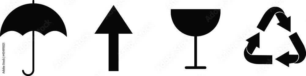 Collection of fragile packaging and shipping symbols. Cardboard box ...