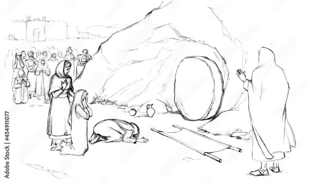 Jesus Raises Lazarus. Pencil drawing Stock Illustration | Adobe Stock