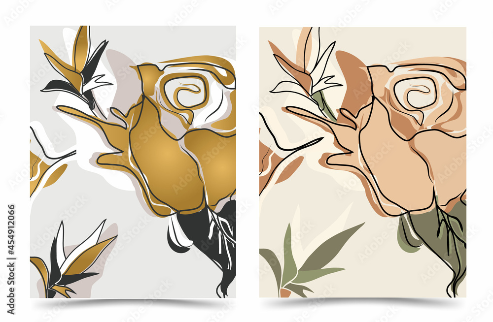 a set of abstract, modern roses, flowers. a hand-drawn illustration in ...