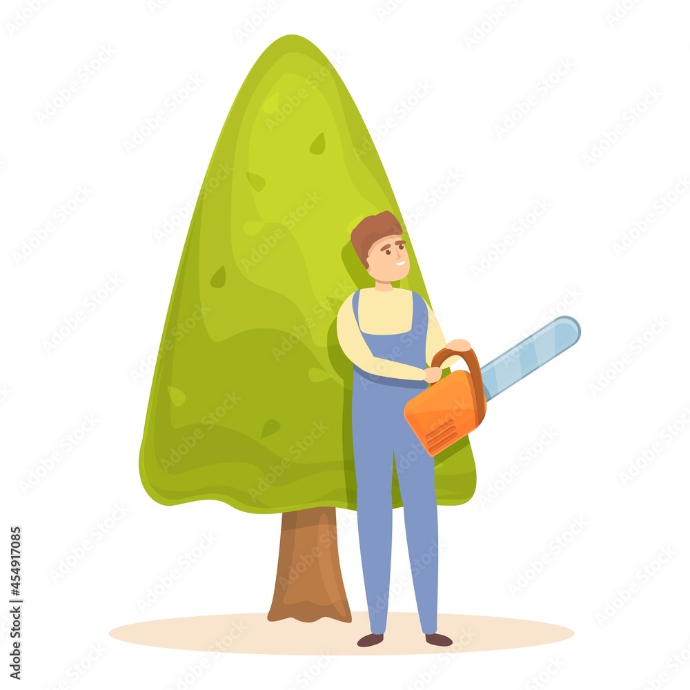 Tree trimming icon cartoon vector. Garden hedge. Man maintenance Stock ...