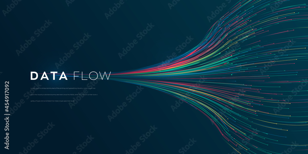 Wave vector element with abstract colorful lines on black background ...