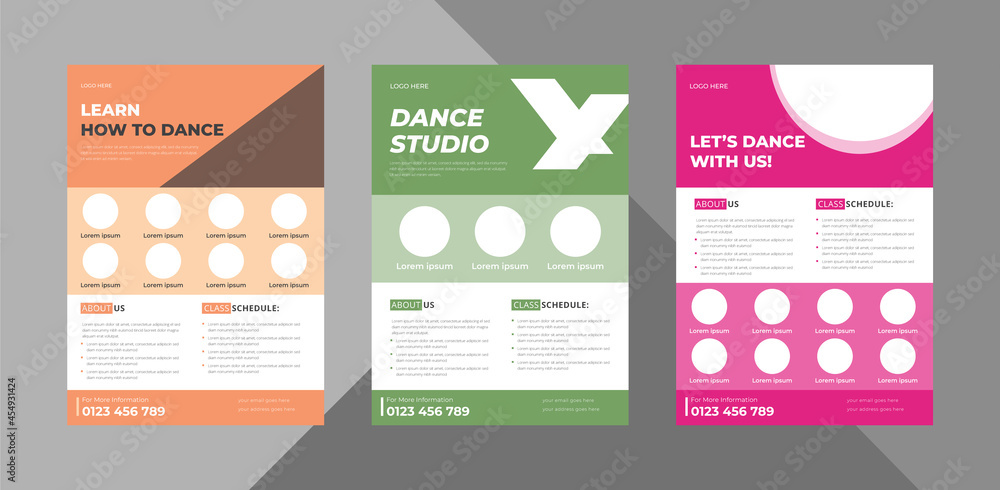 dance studio flyer design template bundle. dance class poster leaflet ...