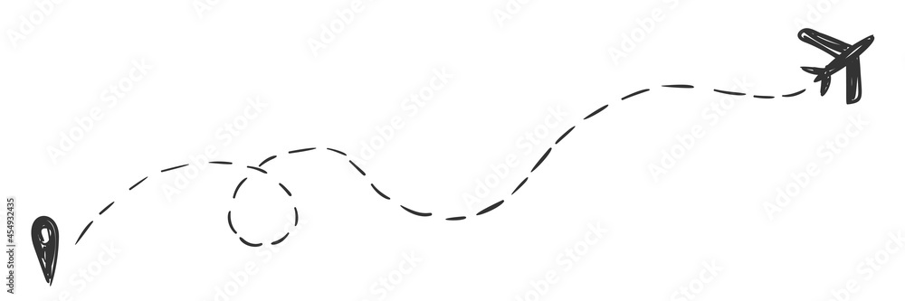 Airplane routes vector sketching icon of air plane flight path with ...