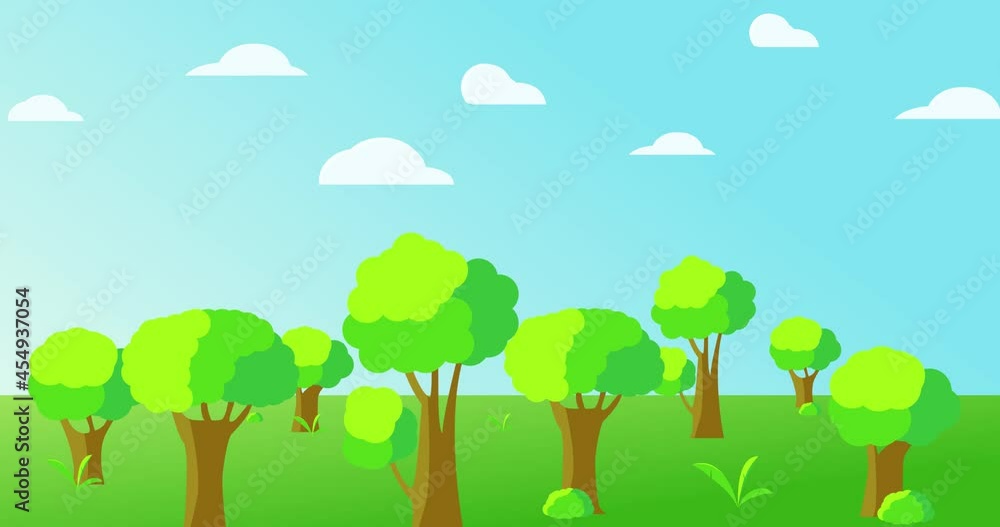 forest cartoon landscape with clouds and bluesky - 4k Animation for ...