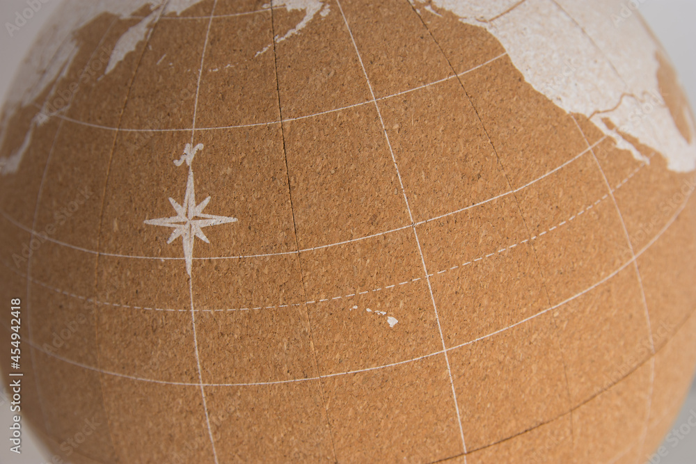 World Cork ball showing the Hawaiian Islands in the Pacific Ocean with ...