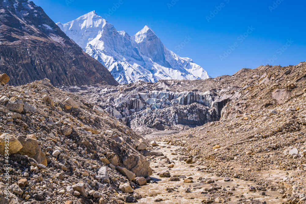 Gomukh, snout of the Gangotri Glacier, from where Bhagirathi or Ganges ...