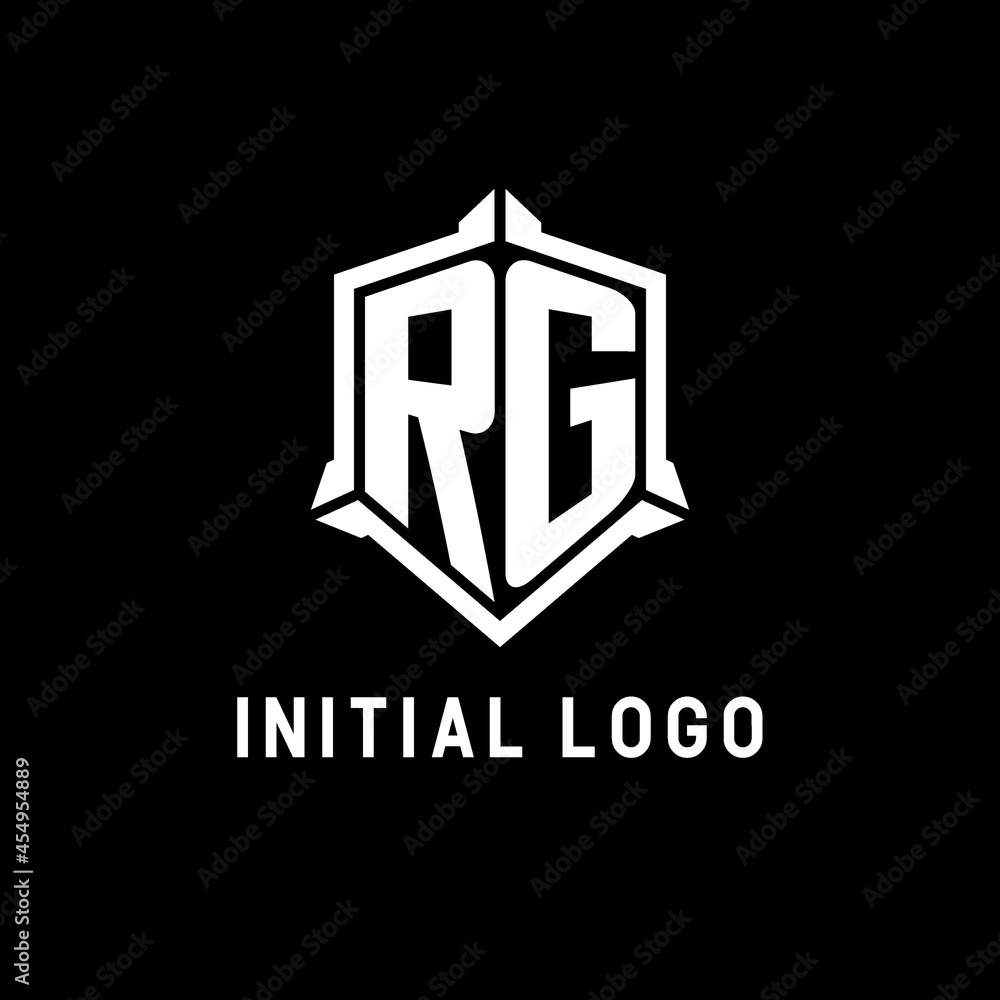 Vetor de RG logo initial with shield shape design style do Stock ...