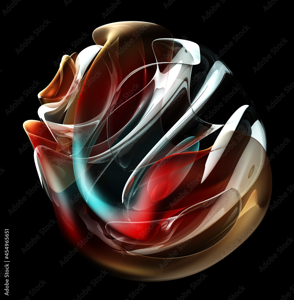 3d render of abstract art of surreal alien ball flower in spherical ...